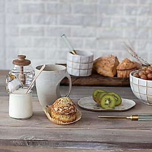 Bloomingville 4 Inches Round 14-Ounce Glass Acacia Wood Lid and Attached Dipper for Kitchen, Natural Honey Jar, Clear