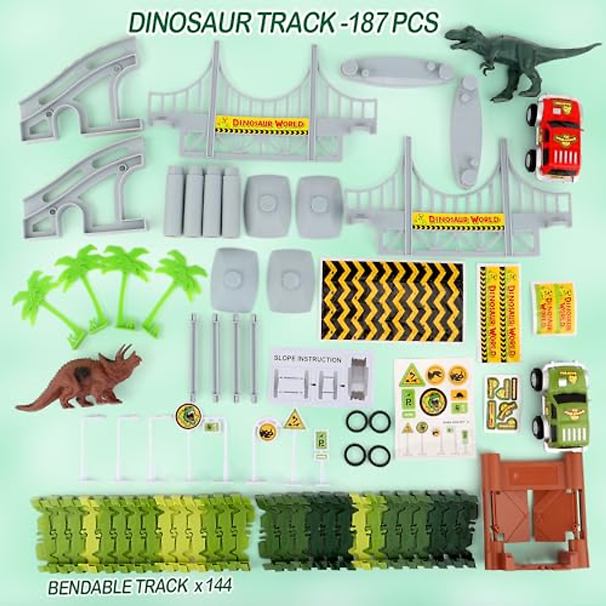 AUUGUU Dinosaur Toys - Create A Dino World with Flexible Race Track, Birthday Gift for Kids Ages 3+, Toys for 3 4 5 Year Old Boys, Toddler Toys