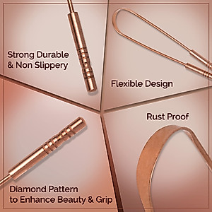 MasterMedi Tongue Scraper with Case Easy to Use Tongue Scraper for Adults, Tongue Cleaner for Oral Care & Hygiene (Copper Set of 2 (with Travel Case))