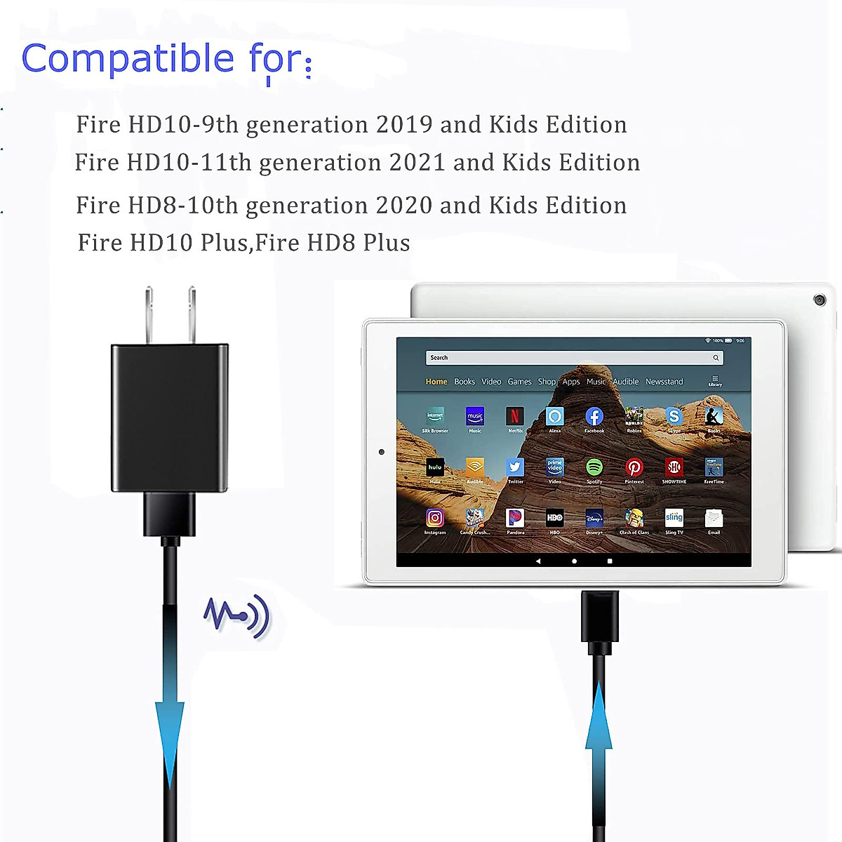 New HD10 Charger with 6Ft USB C Charging Cord Compatible for Fire HD10-11th Generation 2021 Release，Fire HD 10 Plus,Fire HD10 Kids Pro