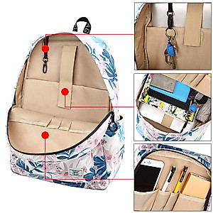 Mairle Lightweight School Bag Travel Backpack with Laptop Compartment For Teen Girls , Flowers and Leaves