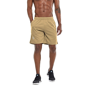 G Gradual Men's 7" Workout Running Shorts Quick Dry Lightweight Gym Shorts with Zip Pockets (Light Khaki Large)