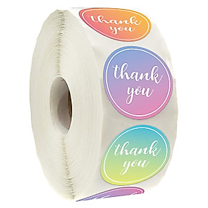 Color Thank You Stickers, 6 Different Gradient Rainbow Fashion Designs, 1.4 Inch, 500 Adhesive Labels Per Roll, Thank You Stickers for Small Business, Thank You Stickers for Wedding, Bridal Shower.