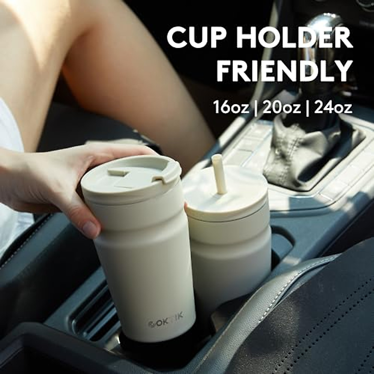 COKTIK 20oz Insulated Tumbler with Lid and Straw 2 Lids (Straw/Flip) Iced Coffee Cup Reusable Stainless Steel Travel Mug Water Bottle Cupholder Friendly for Women Men Her Him (Black)