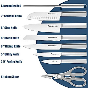 Knife Set, 15 Pieces Chef Knife Set with Block for Kitchen, German Stainless Steel Knife Block Set, Dishwasher Safe, Best Gifts, Silver Knives & Elegant Black Holder