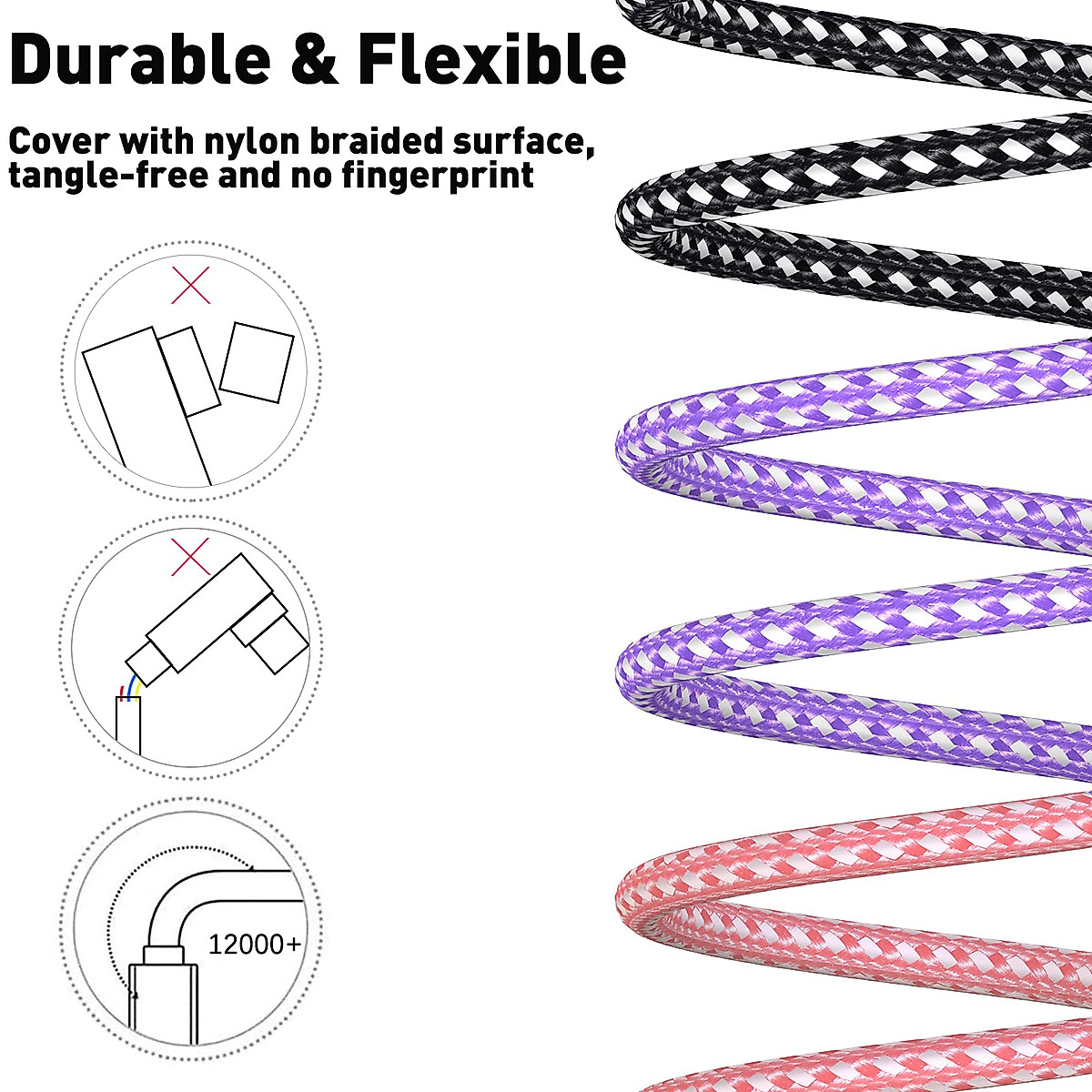 iPhone Charger Cord Lightning Cable 6 ft 3 Pack iPhone Charging Cable Long iPhone 11 Charger 6ft [Apple Certified] Nylon Braided Fast Charging for 13 mini/13/12/11 Pro MAX/XR/XS/8/7/Plus/6S/SE/iPad…