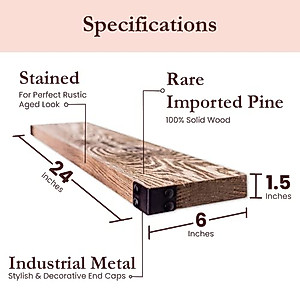 Willow & Grace Wall Mounted Wooden Floating Shelves, Wall Shelves for Bedroom, Bathroom, Living & Laundry Room, Kitchen, Storage & Decor - Rustic Farmhouse Small Wood Shelf - Walnut (24" Set of 2)