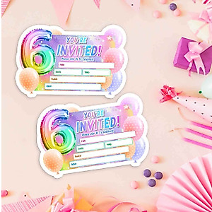 Simimi Art 6th Birthday Girl First Party Invitations with Envelopes, 30 Count, Multicolor