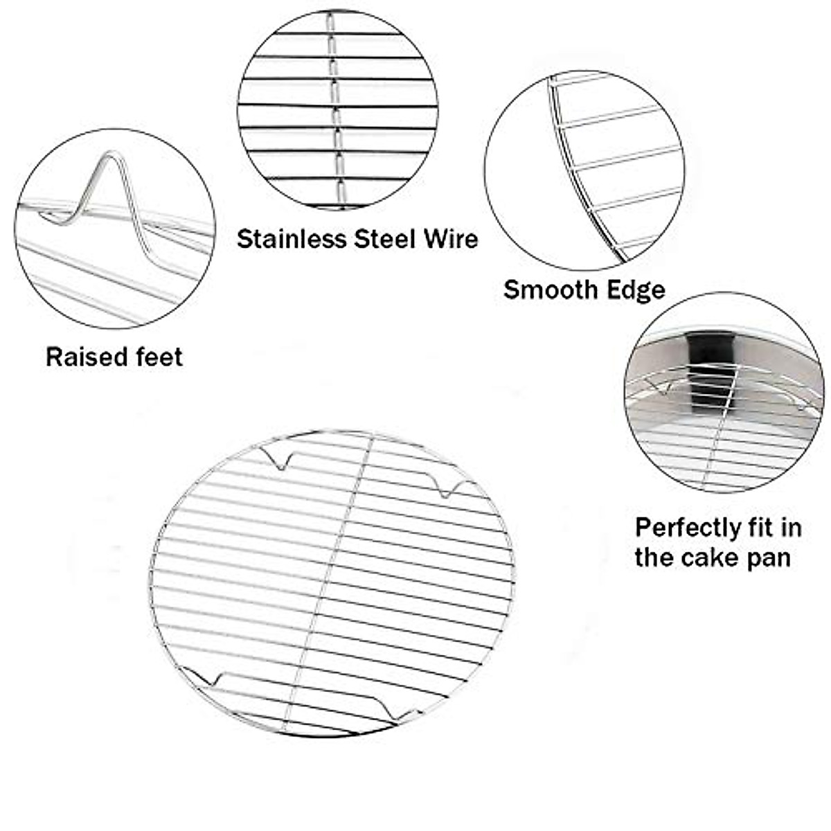 TeamFar Round Cooling Rack Set of 2, 7½ Inch Round Rack Baking Steaming Roasting Rack Set Stainless Steel, Healthy & Dishwasher Safe, Mirror Finish & Rust Free