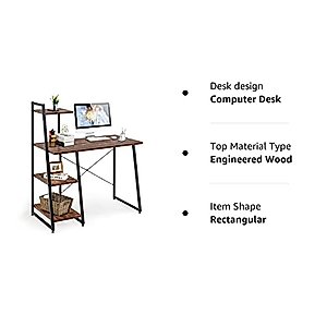 COSTWAY Computer Desk with 4-Tier Storage Shelves, Home Office Desk Writing Table with Sturdy X-Shape Frame, Adjustable Foot Pads, Modern Simple Style Small Study Desk, Wide Tabletop (Brown and Black)