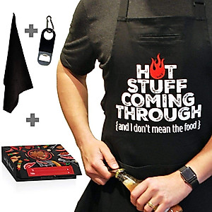 FixGrub Chefs Apron, Grill Apron, Funny Aprons for Men and Women, BBQ Apron, 3 Pockets, Bottle Opener, Towel and Gift Box Included
