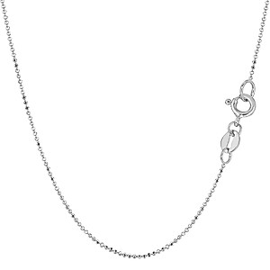 Jewelry Affairs 14k White Real Gold Diamond Cut Bead Chain Necklace, 1.0mm, 18"