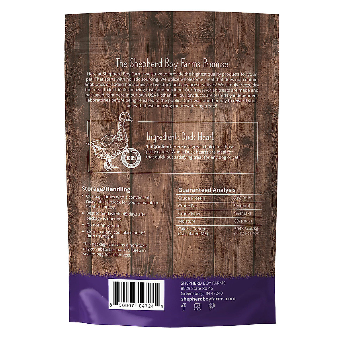 Shepherd Boy Farms Freeze Dried Dog Treats, Duck Heart, All Natural Freeze-Dried Dog Treat & Dog Snacks, Made in USA, High in Protein, Essential Nutrition of Raw Dog Food, 8oz