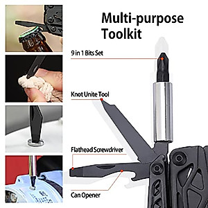 NexTool Black Knight Multitool Knife, 12 in 1 Stainless Steel Multitool, Pocket Knife with Self-Locking, Huge Scissors, 9 Screwdriver Bits, Bottle Opener for Camping Fishing Survival, Gifts for Men