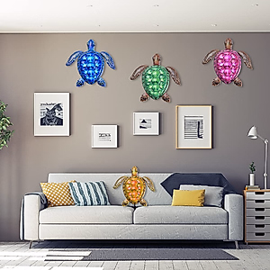 Surakey Metal Sea Turtle Wall Decor Sea Turtle Wall Art Decor Hanging Animal Ornament for Home Bedroom Living Room Office Garden Fences Aquarium Ocean Wall Decoration (Green)