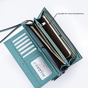 Alldialy RFID 24 Credit Card Holder Wallet, Large Capacity Wristlet Wallet for Women with Zipper (Purist Blue)