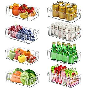 Refrigerator Organizer Bins, Hemoton 8pcs Stackable Fridge Organizer with Built- In Handles, PET Clear Bins For Fridge, Kitchen Cabinet, Pantry and Countertops, 10.39 x 6.1 x 2.95 inches