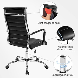 Office Desk Chair with Wheels, Beatmart INC Ergonomic Black Leather Conference Room Chairs Height Adustable | Ribbed High Back | Swivel Rolling Task Chair