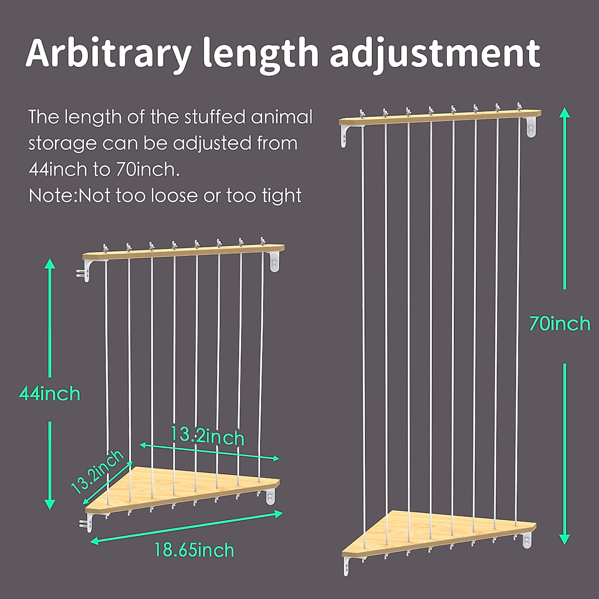 KSXLIUC Stuffed Animal Storage Wood Corner Plush Toys Holder, 2-in-1 Splice and Length Adjustable Hanging Stuffed Animal Toy Organizer Shelf for Nursery Kid Room Play Room Bedroom (2PCS)