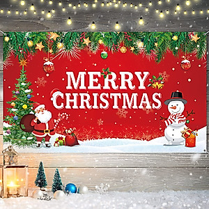Winter Christmas Backdrop for Photography Banner Extra Large Snow Wonderland Backdrop Winter Snowman Scene Xmas Tree Background for Photoshoot Christmas Decorations, 72.8 x 43.3 Inch (Vivid Style)