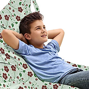 Lunarable Floral Lounger Chair Bag, Oriental Floral Pattern with Green Leaves Retro Vintage Style Artwork, High Capacity Storage with Handle Container, Lounger Size, Burgundy and Pale Green