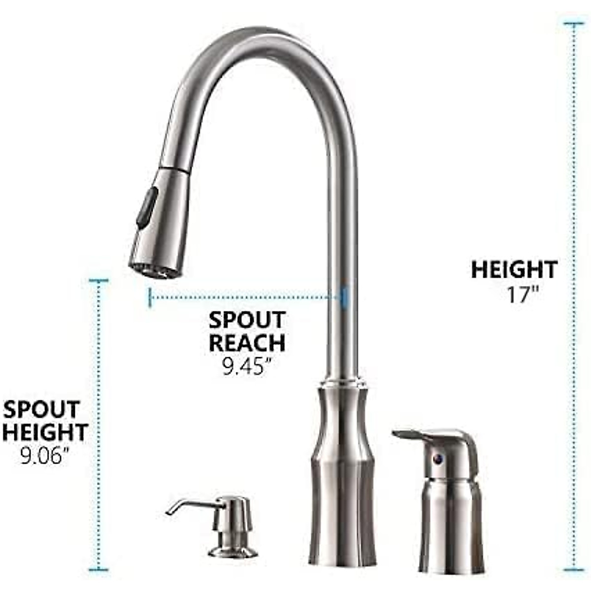 Hotis 3 Hole Kitchen Faucet, 2 Hole Kitchen Faucet with Pull Down Sprayer, Brushed Nickel Kitchen Faucets for Sink, Single Handle Pull Out Stainless Steel Kitchen Sink Faucet Set with Soap Dispenser