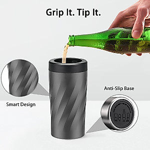 4 in 1 Slim beer can cooler for all 12 OZ Cans- Double Walled Stainless Steel Can Insulator Keep 8 Hours Cold- Thread Design Easy to Hold-Upgrade Insulated Can Cooler Fits Most Car Cup Holders