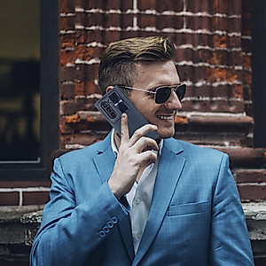 Woluki for Samsung Galaxy Z Fold 5 Case with S Pen Holder, Genuine Leather Wallet Case Built-in Slide Camera Cover, Hinge Protection, Kickstand, Stylus Slot Phone Case for Galaxy Z Fold5 5g (Blue)