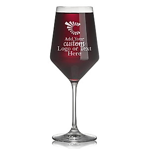 Custom 18oz Crystal Wine Glass with Your Custom Logo Design or Personalized Text - Permanent Laser Engraving - Wedding Favors, Corporate Gifts, Birthdays, Parties or Events