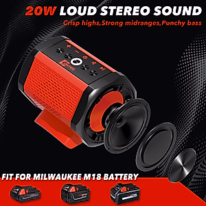 ohyes Bluetooth Speaker Fit for Milwaukee M18 Battery Packs for Jobsite, Camping & Workshop (Battery not Included)