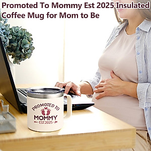 GINGPROUS 2025 New Mom Gifts, Promoted To Mommy Est 2025 Insulated Stainless Steel Coffee Mug, Mothers Day Gifts for New Mom To Be First Time Mama New Mother Mommy Pregnancy Baby Shower, 14oz