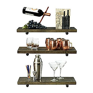 Mark One Home Goods 3 Tier Wood Shelves with Black Pipe Brackets (Walnut, 3 Tier)