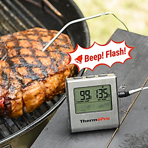 ThermoPro TP-16 Large LCD Digital Cooking Food Meat Smoker Oven Kitchen BBQ Grill Thermometer Clock Timer with Stainless Steel Probe