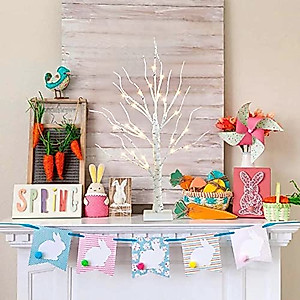 PEIDUO Easter Decorations for The Home, Easter Tree Battery Powered Timer, Lighted Birch Tree with LED Lights, Artificial Tree Lamp for Easter Home Decor (2FT Warm White)