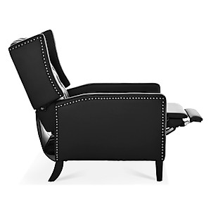 Recliner Chair with Wing Back, Faux Leather Upholstered Lounge Sofa Chairs with Rivet Decoration, Adjustable Home Theater Seating, Multifunctional Chairs for Living Room, Bedroom, Office (Black)