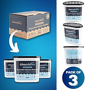 Absorb Pro - Moisture Absorber Tub with Activated Charcoal - 3-Pack - 18 oz Disposable Odor Eliminator Box & Dehumidifier for Garage, Home, Kitchen, Bedroom, Bathroom, Closet, Cars, and Boats