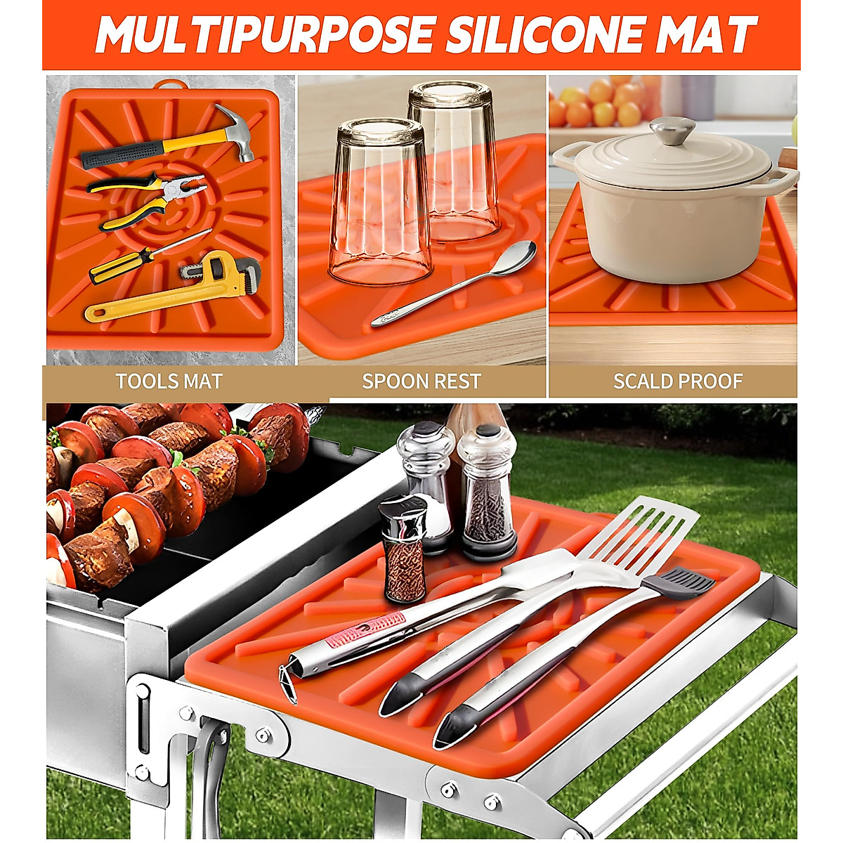 Silicone Grill Mat for Outdoor Grill Blackstone, Griddle Mat Barbeque Grill Accessories Tools Kitchen Counter Spatula Mat BBQ Side Shelf Mat Grill Pad for Blackstone Griddle Accessories