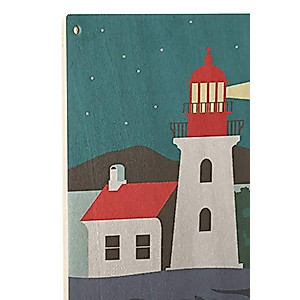 Sandy Hook, New Jersey, Go Explore, Lighthouse, Vector Style Birch Wood Wall Sign (10x15 Rustic Home Decor, Ready to Hang Art)