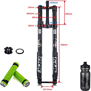 BOLANY Downhill Mountain Bike Air Suspension Front Fork Double Shoulder Inverted Aluminum Alloy Thru-Axle Boost Spacing 15 * 110mm Fork Fit for Disc Brake 26/27.5/29 Inch Tire (Tapered Steerer)