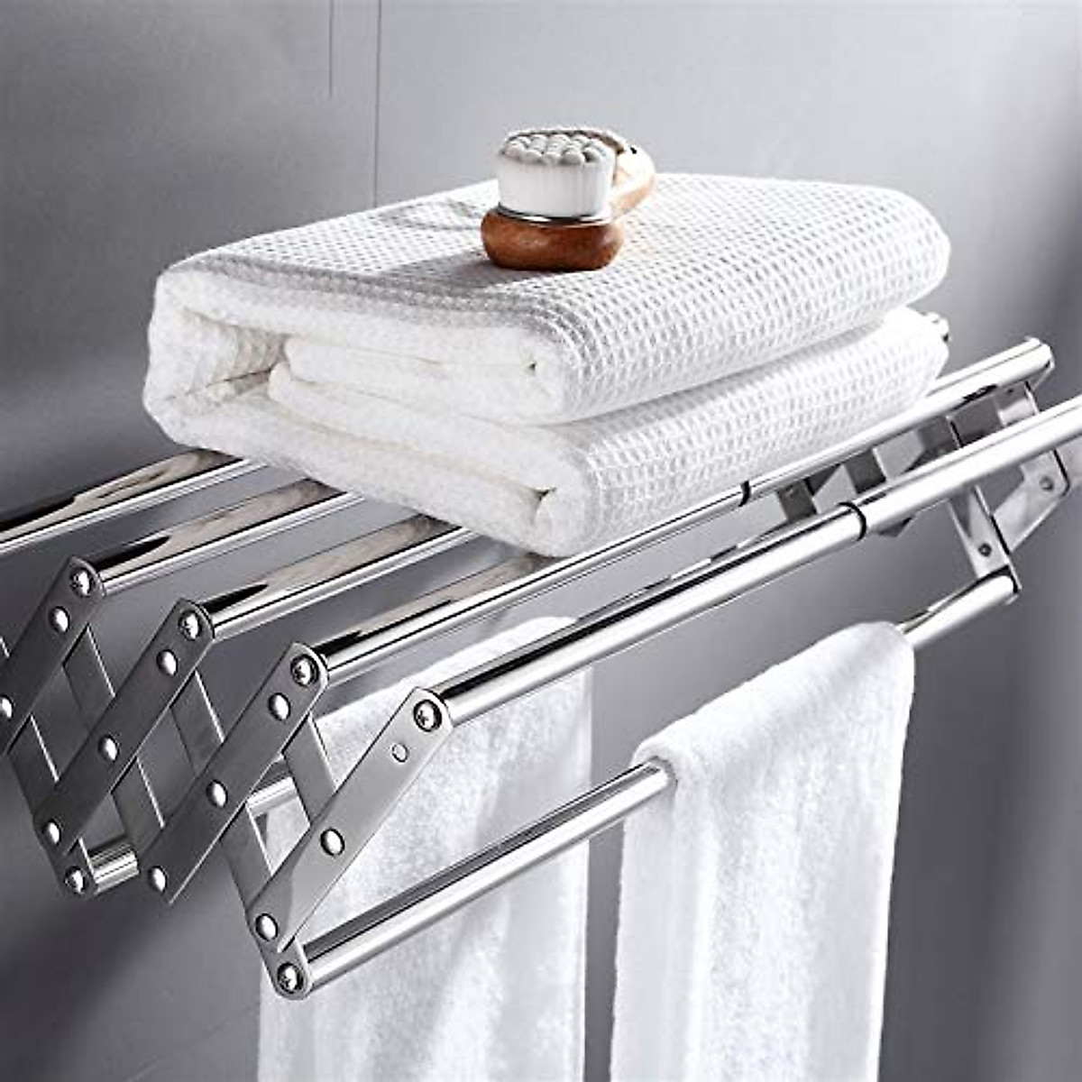 YAWEDA Rust-Proof and Space-Saving Indoor and Outdoor Hangers Stainless Steel Durable Wall Mount Clothes Double Pole Drying Rack for Bathroom Kitchen Hotel (Size : 50-77cm)