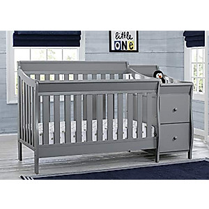 Delta Children Bentley S Convertible Crib N Changer, Grey + Serta Perfect Slumber Dual Sided Recycled Fiber Core Crib and Toddler Mattress (Bundle)