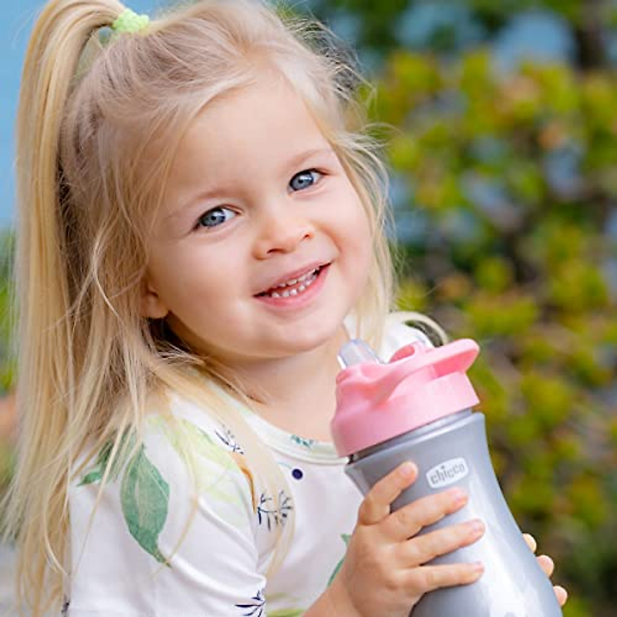 Chicco Soft Spout Tumbler with Silicone Straw and Spill-Proof Lid 12oz.| Built-In Carry Handle | Top-Rack Dishwasher Safe | Easy to Hold Travel Cup | Pink/Silver| 18+ months