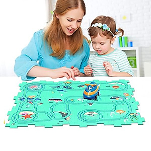 Floor Puzzles for Kids, Puzzle Track Car Play Set, Educational Montessori Toys for 3 4 5 6 Year Old Boys, 3 4 5 6 Year Old Boy Birthday Gift(Ocean)