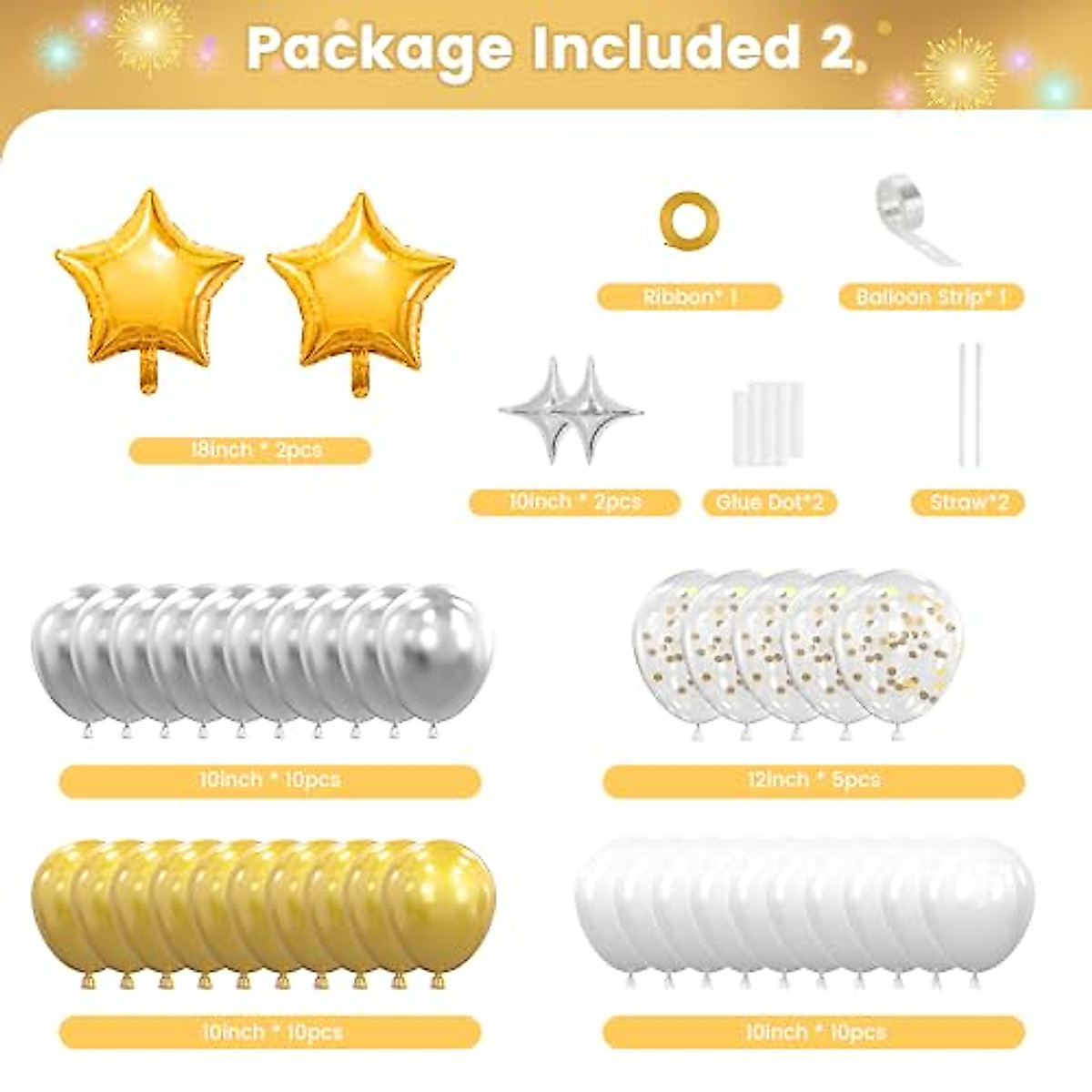 Birthday Decorations for Women Girls | White Gold Birthday Party Decorations | Happy Birthday Decorations | Happy Birthday Banner(Pre-Strung) | Birthday Balloons Arch, Foil Curtain,Hanging Swirl