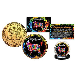 Chinese Zodiac Polychrome US JFK Half Dollar 24K Gold Plated Coin - Sheep/Goat