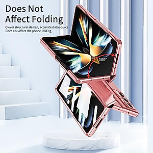 Breclar for Samsung Galaxy Z Fold 5 Case Hinge Coverage Protective Bulit-in Screen Protector Kickstand Plating PC All-Inclusive Cover for Z Fold 5 (Rose Gold)