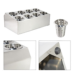 MYOYAY Commercial 8 Cups Stainless Steel Cylinder, Silverware Caddy Commercial 8 Holes Utensil Holder Stainless Steel Flatware Organizer Restaurant Flatware Cylinder Holder