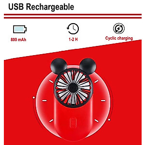 ZSHMJMJ Cute Personal Mini Fan(2 PACK), Mini Handheld Fan, USB Rechargeable Portable Fan with Stylish LED Light,3 Speed Adjustable,Cute Mouse,for Kids Girls Woman Home Office Outdoor Travel