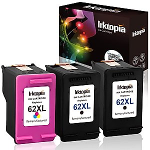 Inktopia Remanufactured for HP 62XL 62 XL (2 Black 1 Tricolor) Ink Cartridges High Yield for HP Envy 5540 5541 5542 5543 Officejet 200 250 258 Printer