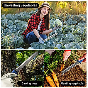 Baicarre Stainless Steel Garden Knife with 7.8" Blade and New Blue Handle, Double Side Utility Sod Cutter Lawn Repair Garden Knife with Nylon Sheath